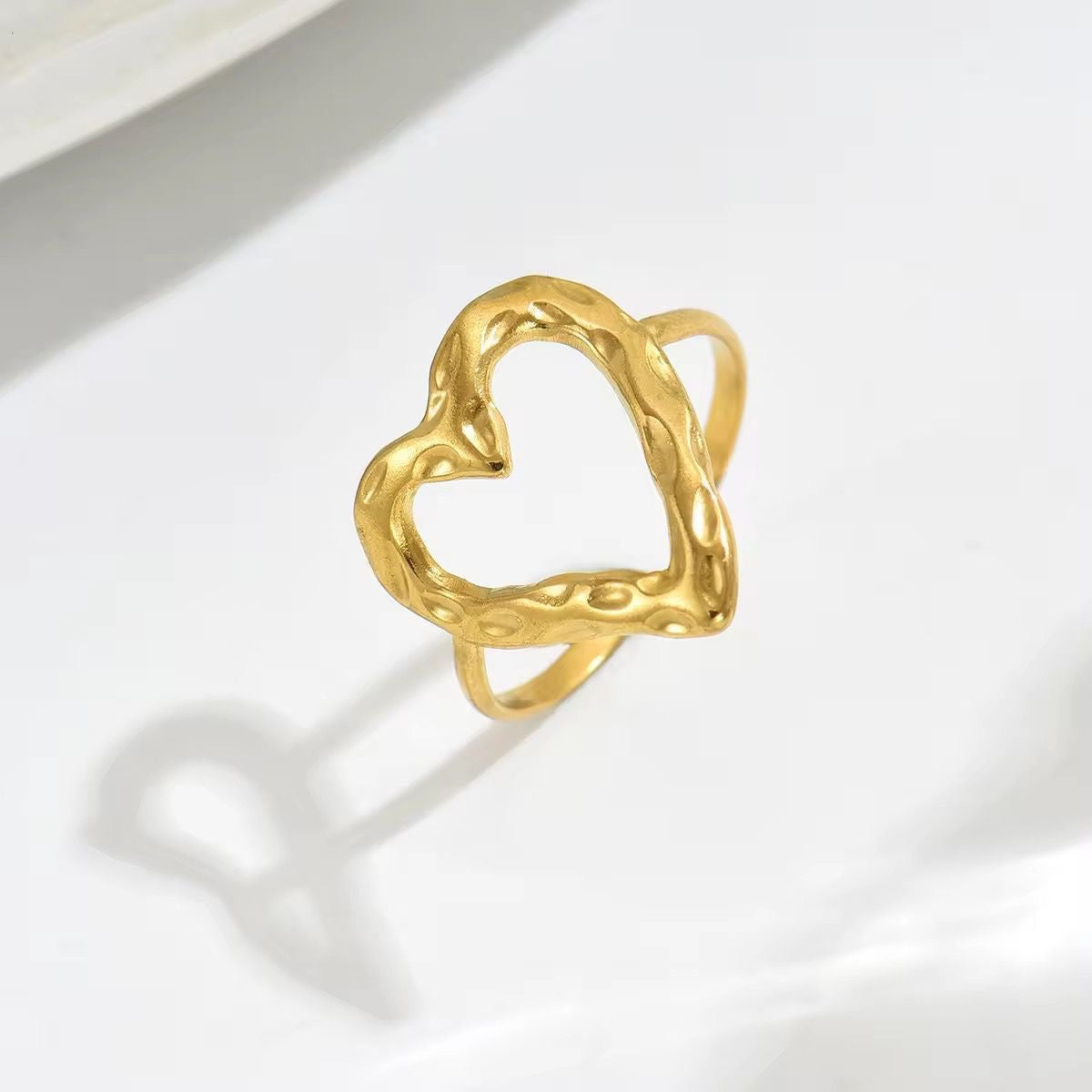 SJ 1080 Heart Textured Ring Adjustable - 18k Gold PVD plated stainless ...
