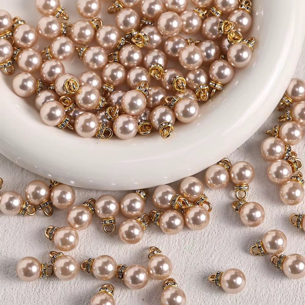 BBB 232 (b) Champagne Pearl Shiny Bead Drop charm ( 1 pc ) UV Plated A ...