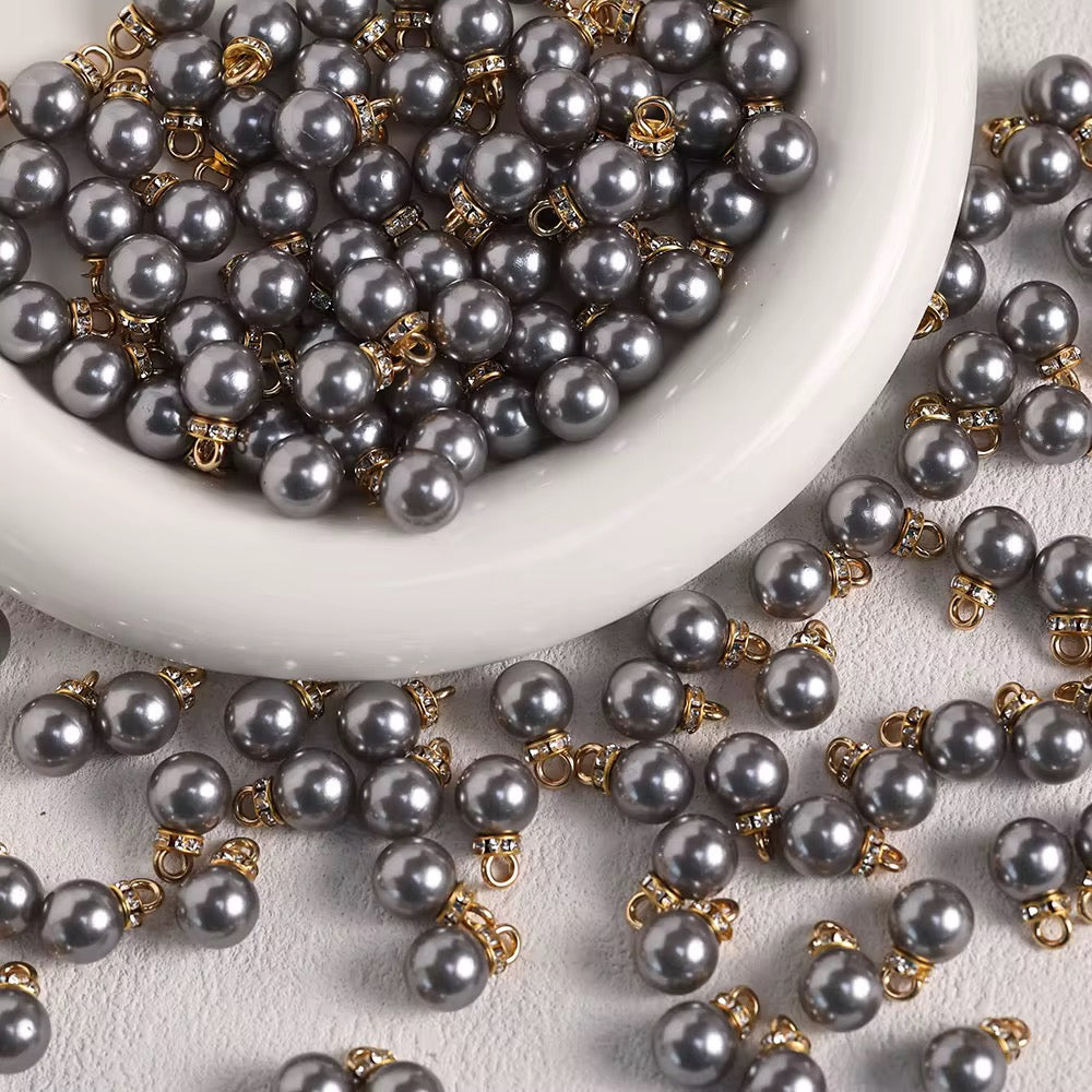 BBB 232 (a) Grey Pearl Shiny Bead Drop charm ( 1 pc ) UV Plated Acryli ...