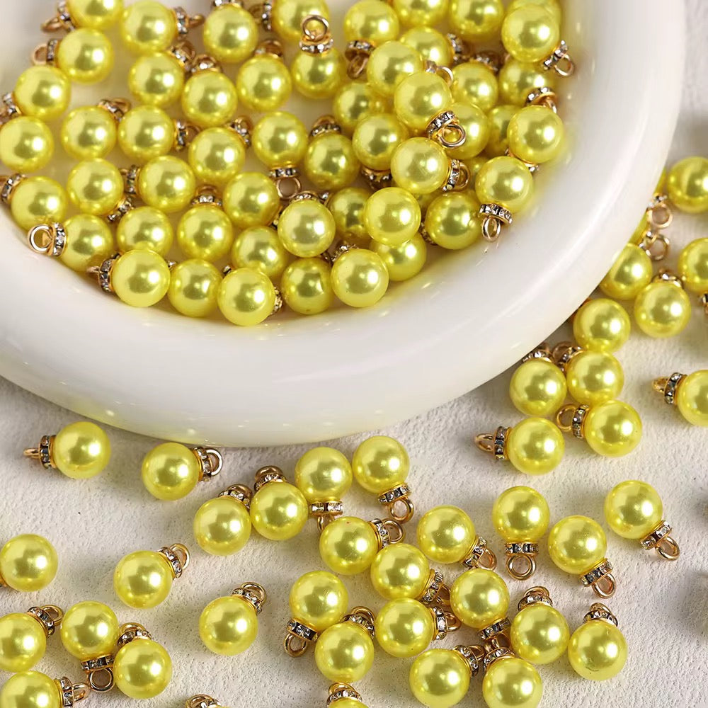 BBB 232 (e) Yellow Pearl Shiny Bead Drop charm ( 1 pc ) UV Plated Acry ...