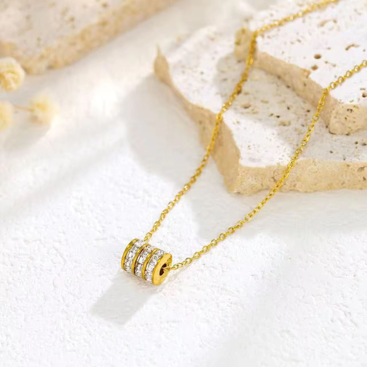 SJ 828 Zircon rolo chain Necklace - 18k Gold PVD plated stainless stee ...